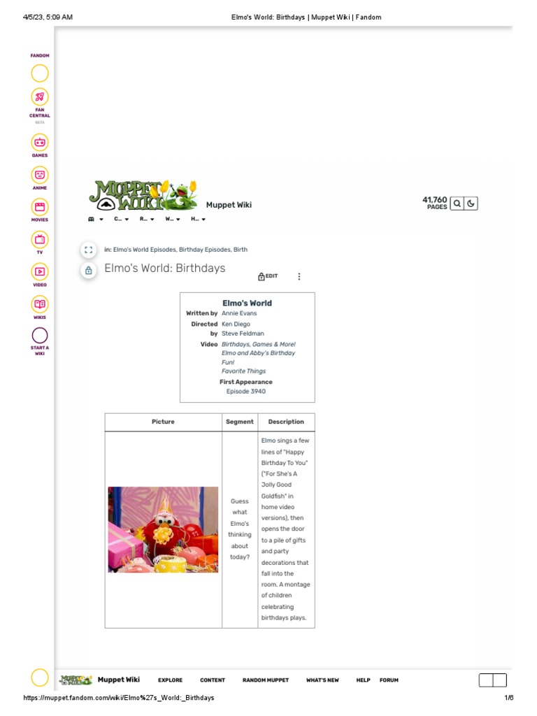 Elmo's World_ Birthdays _ Muppet Wiki _ Fandom | PDF | Fandom