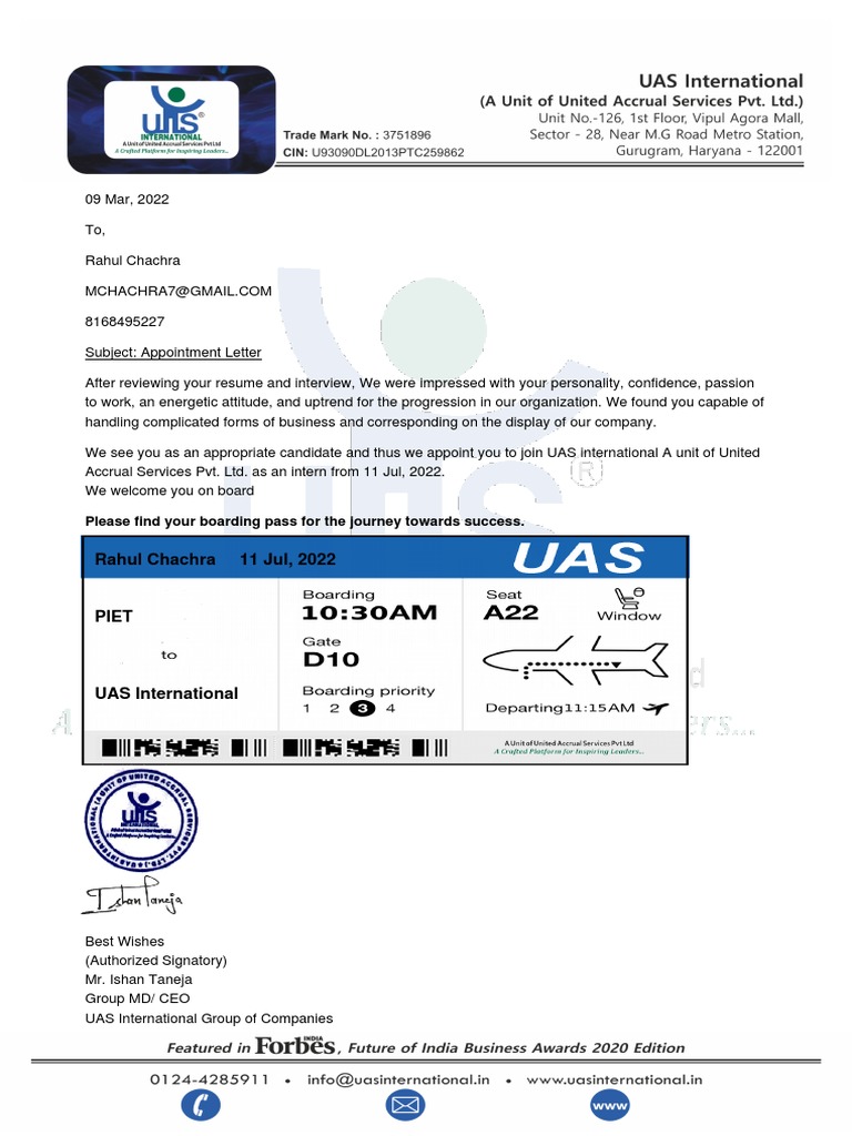 Uas Offer Letter | PDF