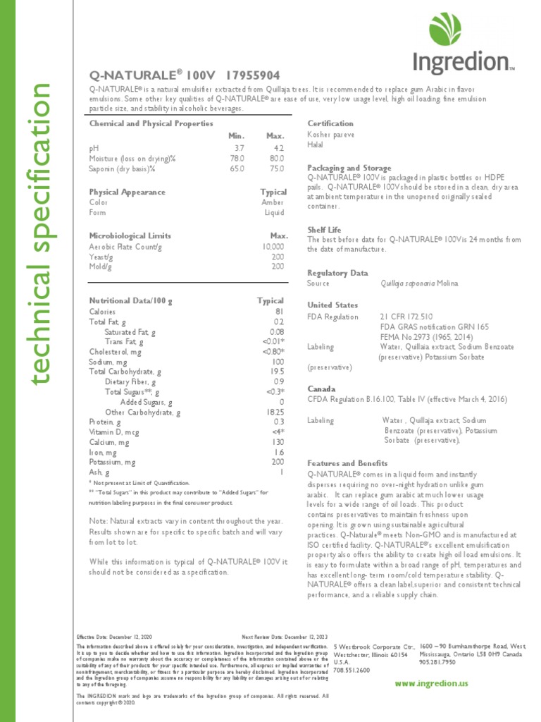 Q-NATURALE 100V 17955904 Technical Specification | PDF | Fat | Emulsion
