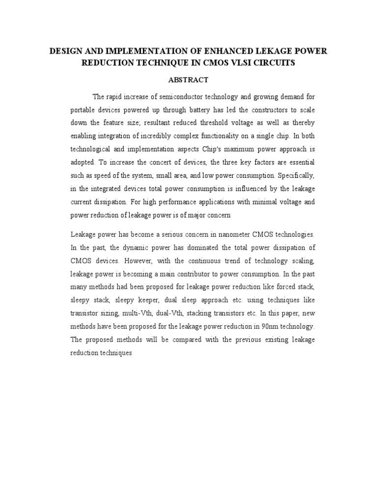 Design and Implementation of Enhanced Lekage Power Reduction Technique in Cmos Vlsi Circuits | PDF