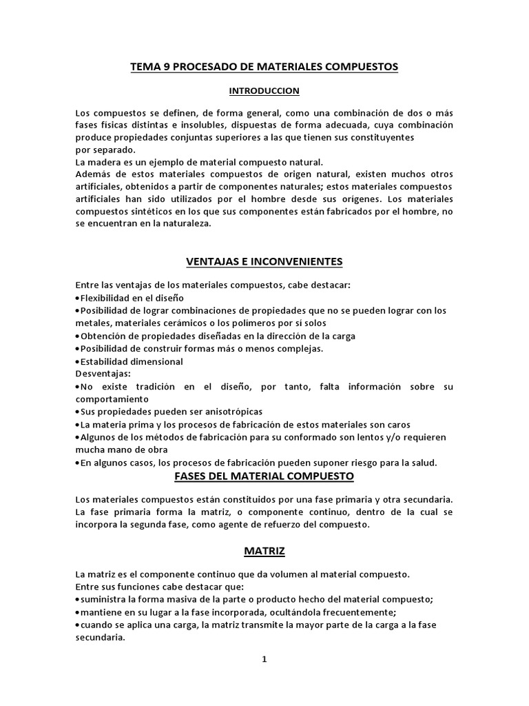 Tema 9 Procesado de Materiales Compuestos | Descargar gratis PDF ...