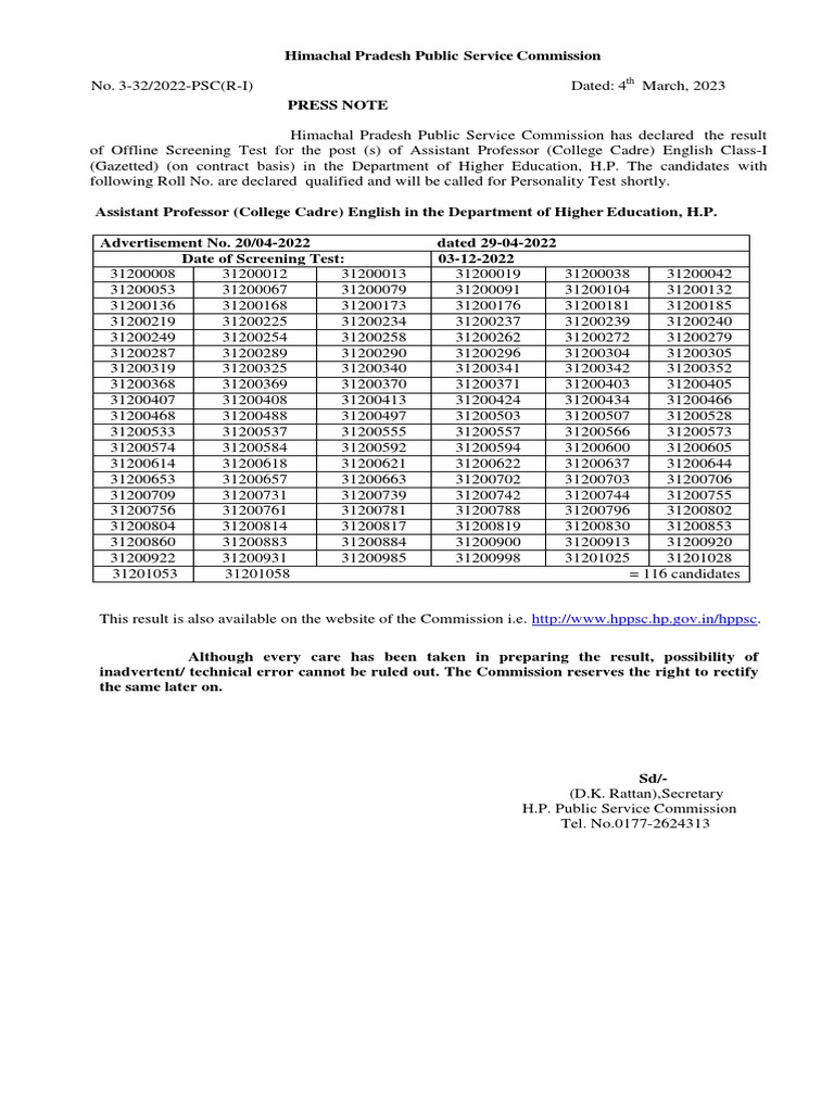Result Hppsc Pdf