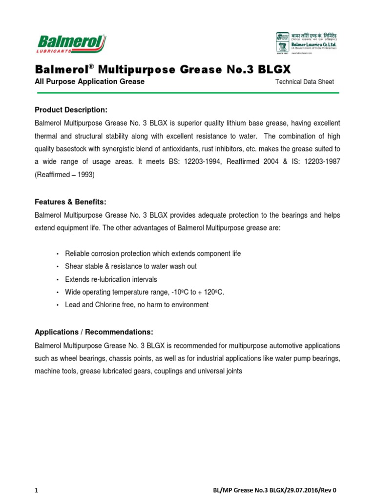 Balmerol MP Grease No.3 BLGX | PDF | Building Engineering | Liquids