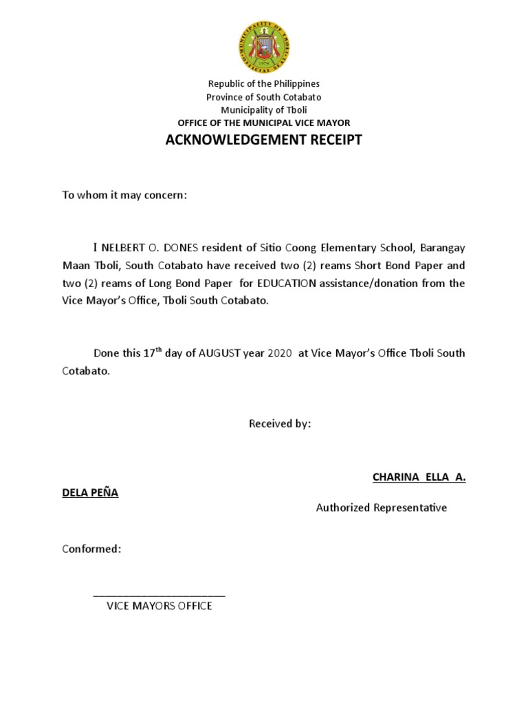 Acknowledgement Receipt for Donation | PDF