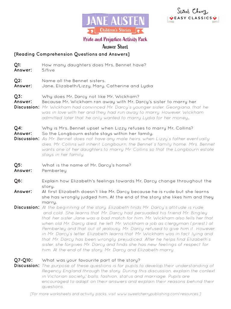 SCP Jane Austen Answer-Sheet | PDF | Mr. Darcy | Pride And Prejudice