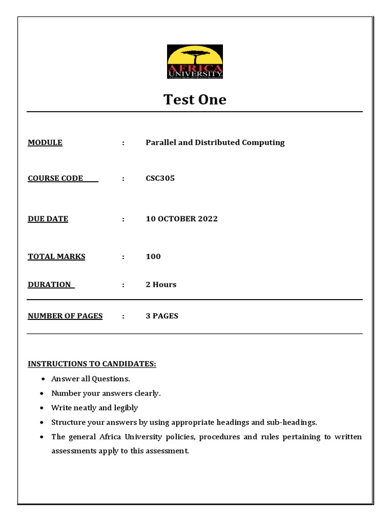 Parallel And Distributed Computing Test One October 2022 Pdf Parallel Computing