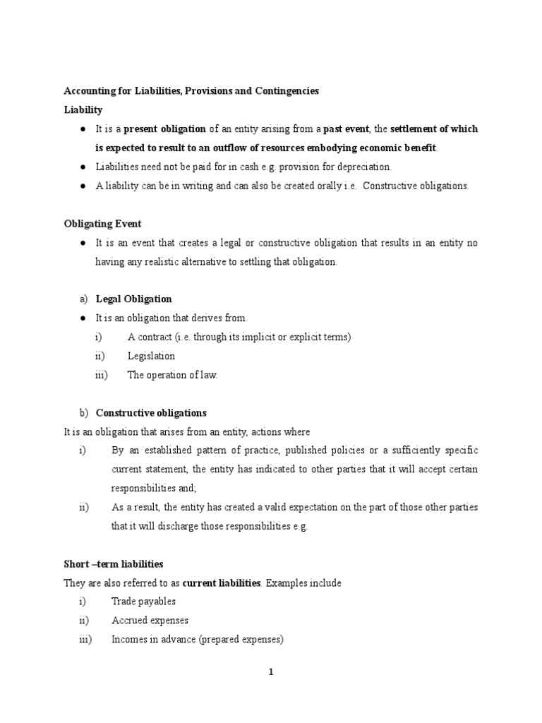 Accounting For Liabilities, Provisions and Contingencies Liability ...