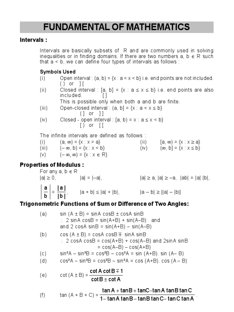 Fundamental of Mathematics | PDF | Trigonometric Functions | Mathematics