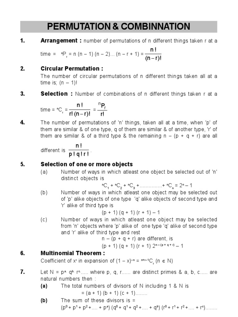 Permutation & Combinnation | PDF | Algebra | Elementary Mathematics