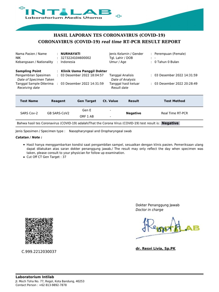 Hasil Laporan Tes Coronavirus (Covid-19) Coronavirus (Covid-19) Real ...