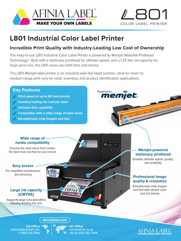 L801 Industrial Color Label Printer: Incredible Print Quality With Industry-Leading Low Cost of ...