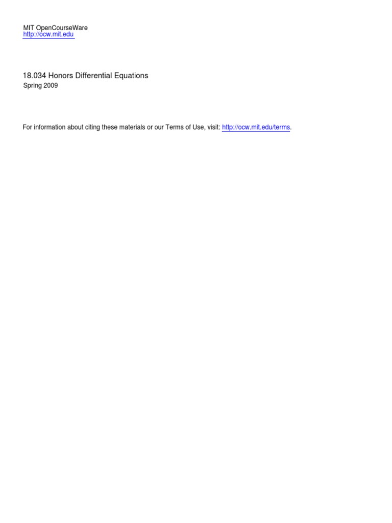 18.034 Honors Differential Equations: Mit Opencourseware | PDF | Mathematical Relations | Algebra