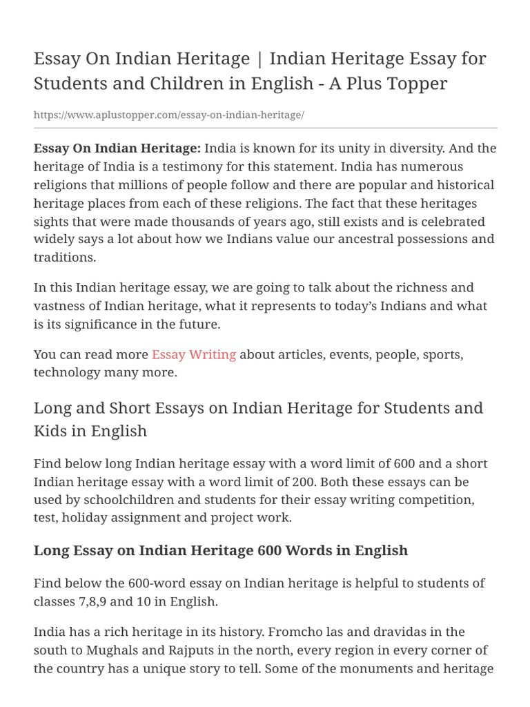 Essay On Indian Heritage Indian Heritage Essay f+ | PDF | South Asia