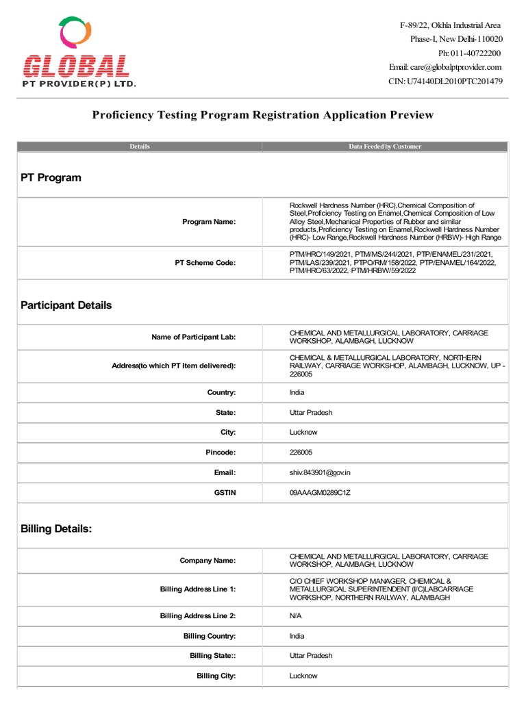 Proficiency Testing Program Registration Application Preview | PDF ...