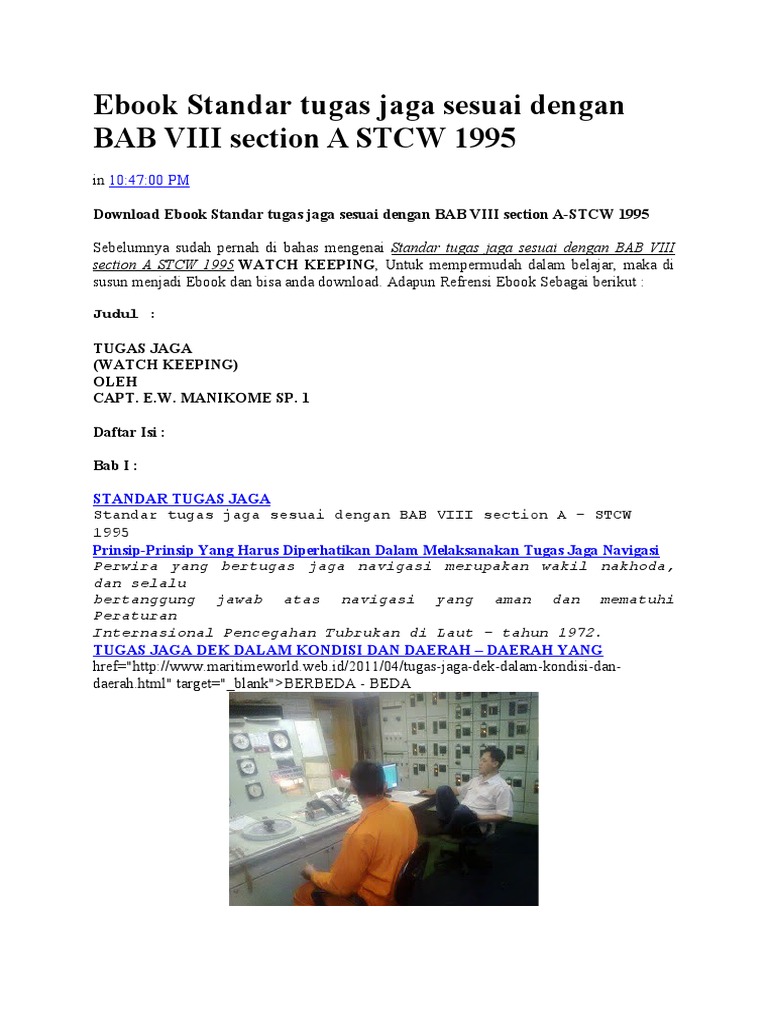 AWAK Ebook Standar Jaga Sesuai BAB VIII Section A STCW 1995 | PDF