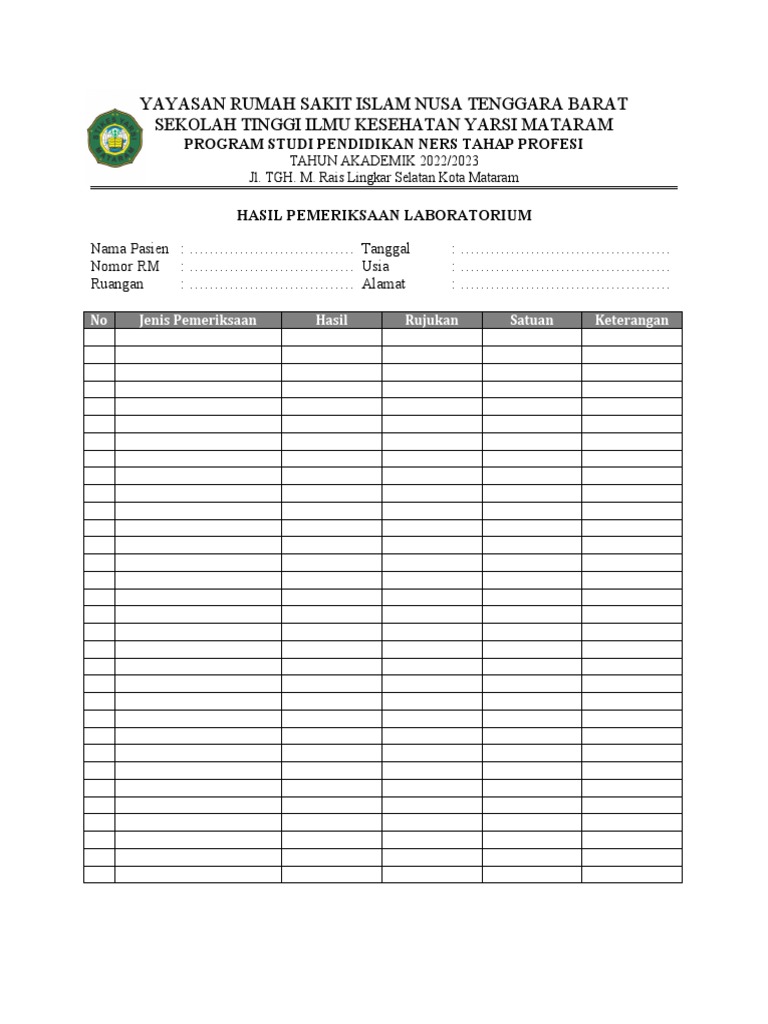 Format Pemeriksaan Laboratorium | PDF