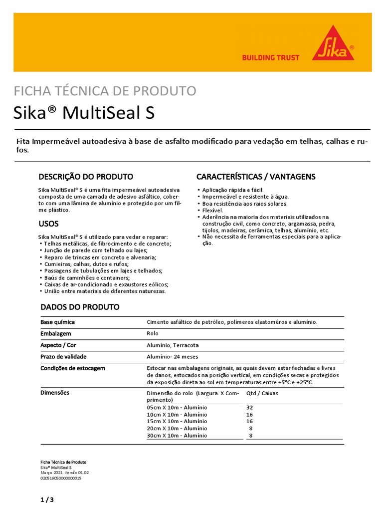 Sika Multiseal S | Download grátis PDF | Embalagem e rotulagem | Temperatura