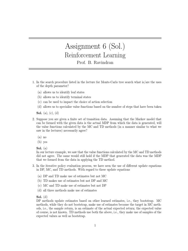Assignment 6 (Sol.) : Reinforcement Learning | PDF | Algorithms ...