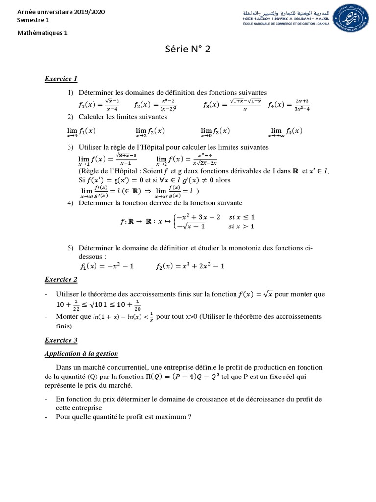 Série #2 MATHEMATIQUE | PDF | Fonction monotone | Analyse réelle