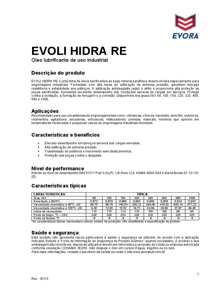 BT Evoli Hidra Re | PDF | Óleo de motor | Ciências Físicas