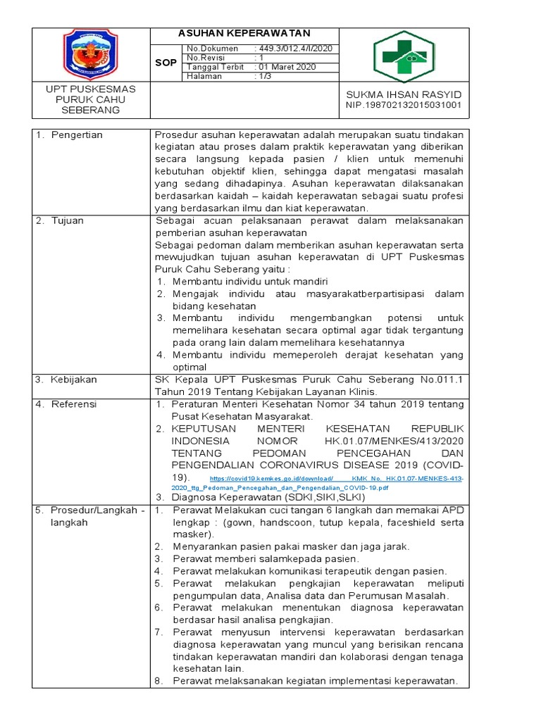 Sop Asuhan Keperawatan | PDF