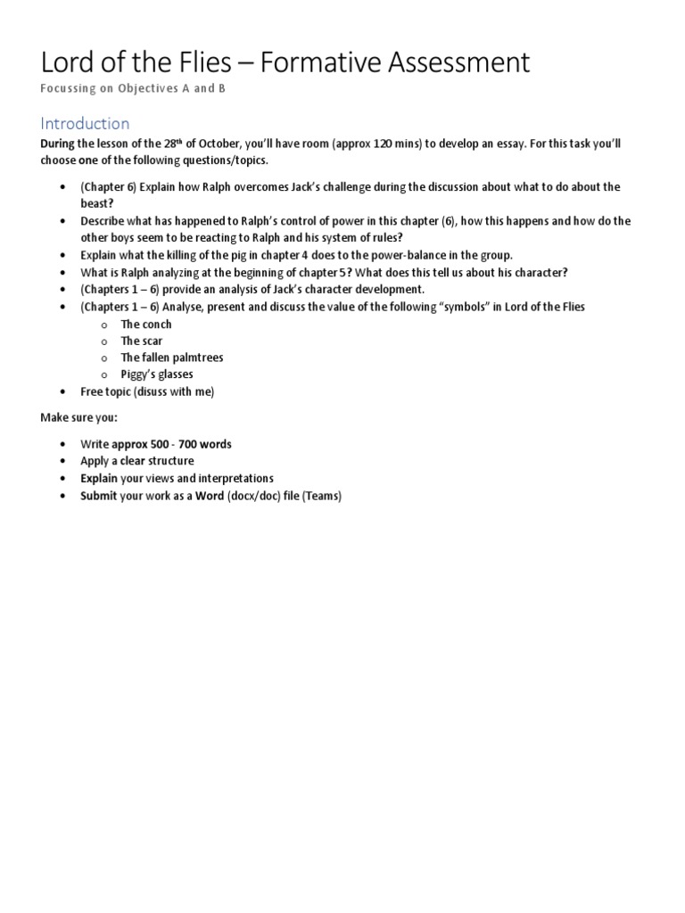 MYP5 Formative Assessment - Lord of The Flies | PDF | Genre | Human ...