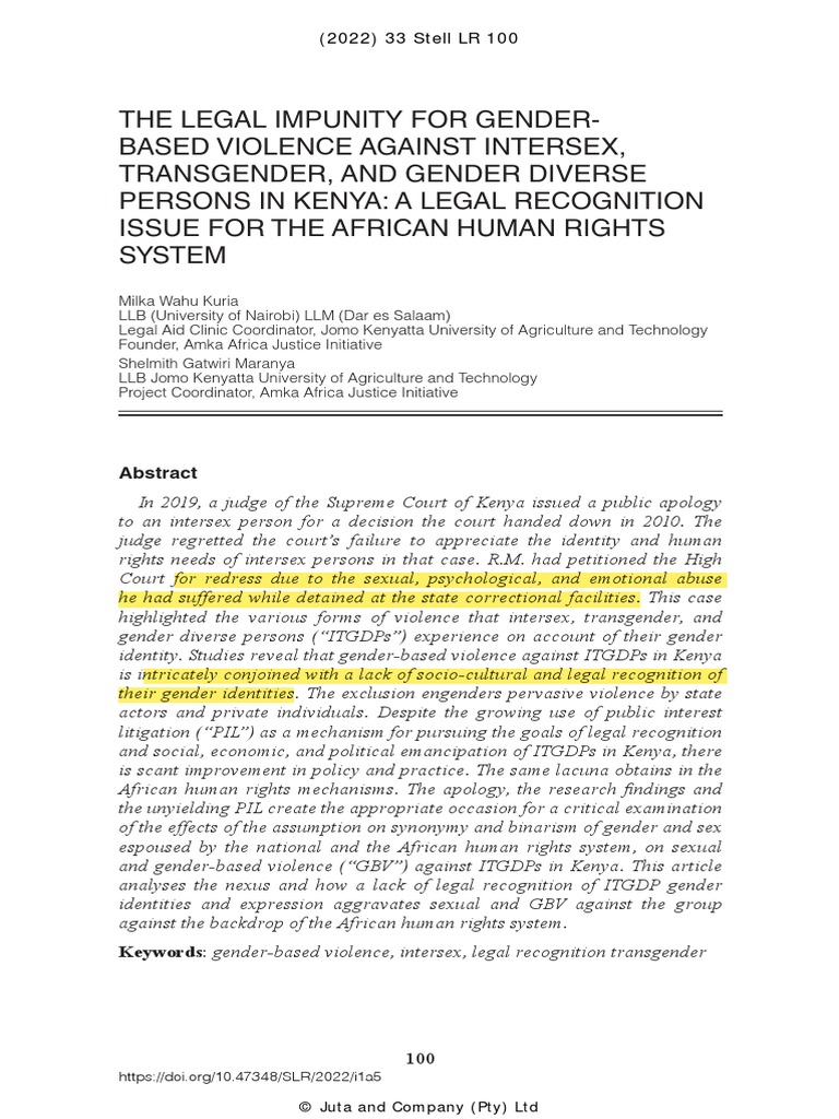 Kuria and MaranyaThe Legal Impunity for Gender Based Violence | PDF ...