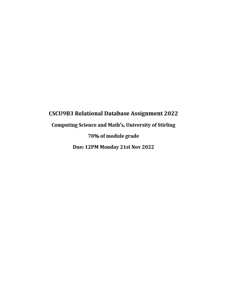 CSCU9B3 Relational Database Assignment 2022 | PDF | Relational Database | Databases