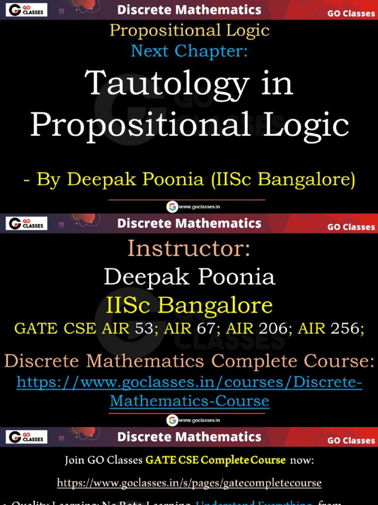 Lecture 19 - Tautology, Contradiction, Contingency Annotated Notes | PDF Lecture 19 - Tautology, Contradiction, Contingency Annotated Notes | PDF