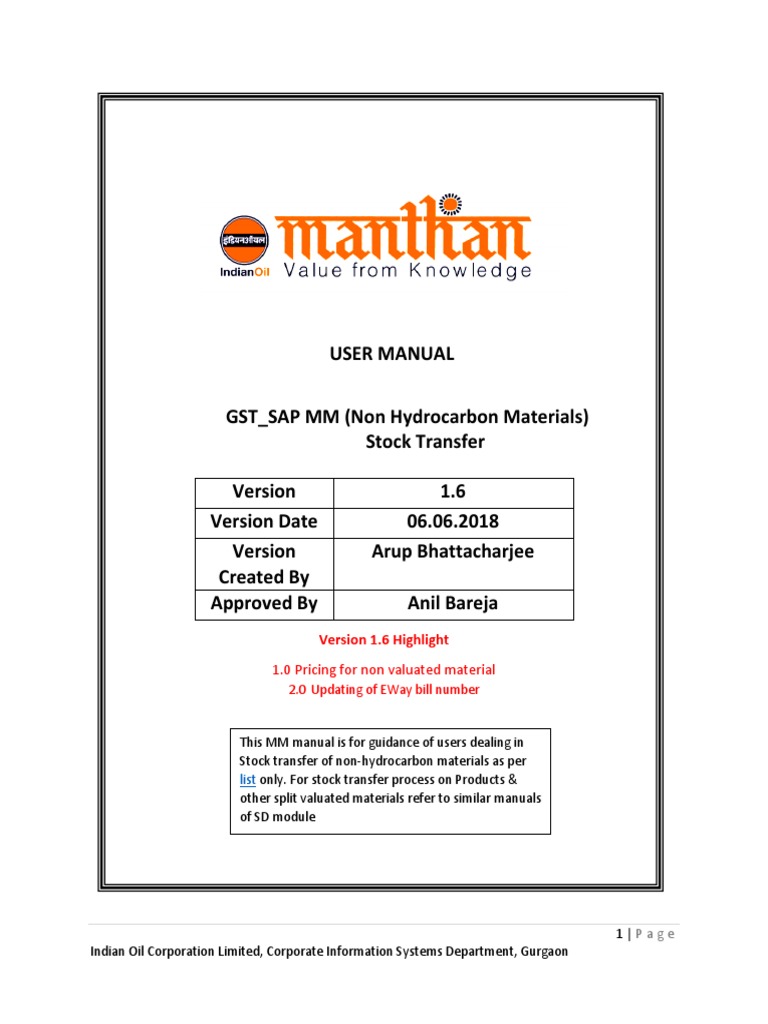 GST - MM Stock Transfer Order Manual Ver 1.6 | PDF | Invoice | Receipt