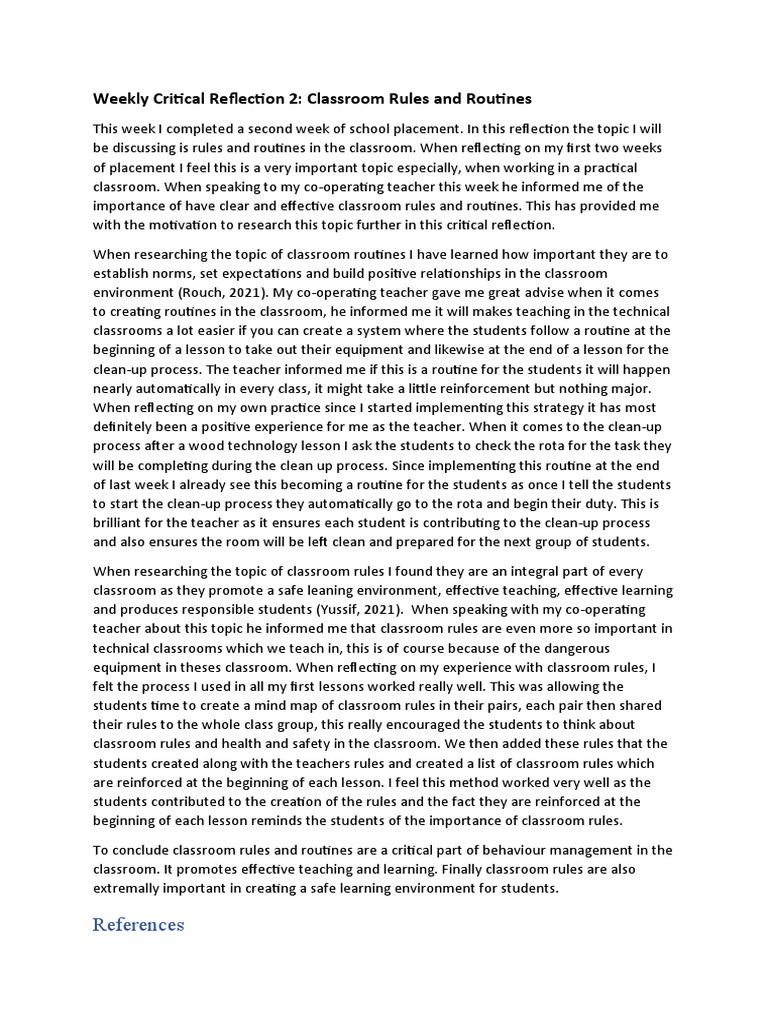 Weekly Reflection 2 Ruels and Routines | Download Free PDF | Classroom ...