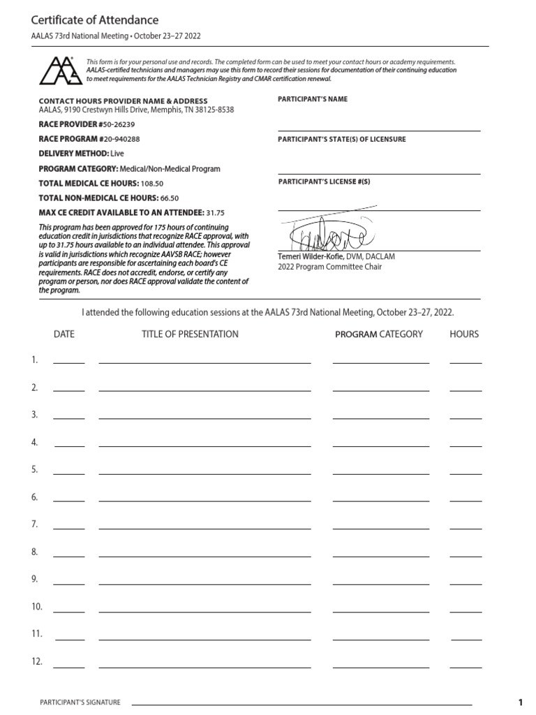 2022 Certificate of Attendance | PDF | Health Care