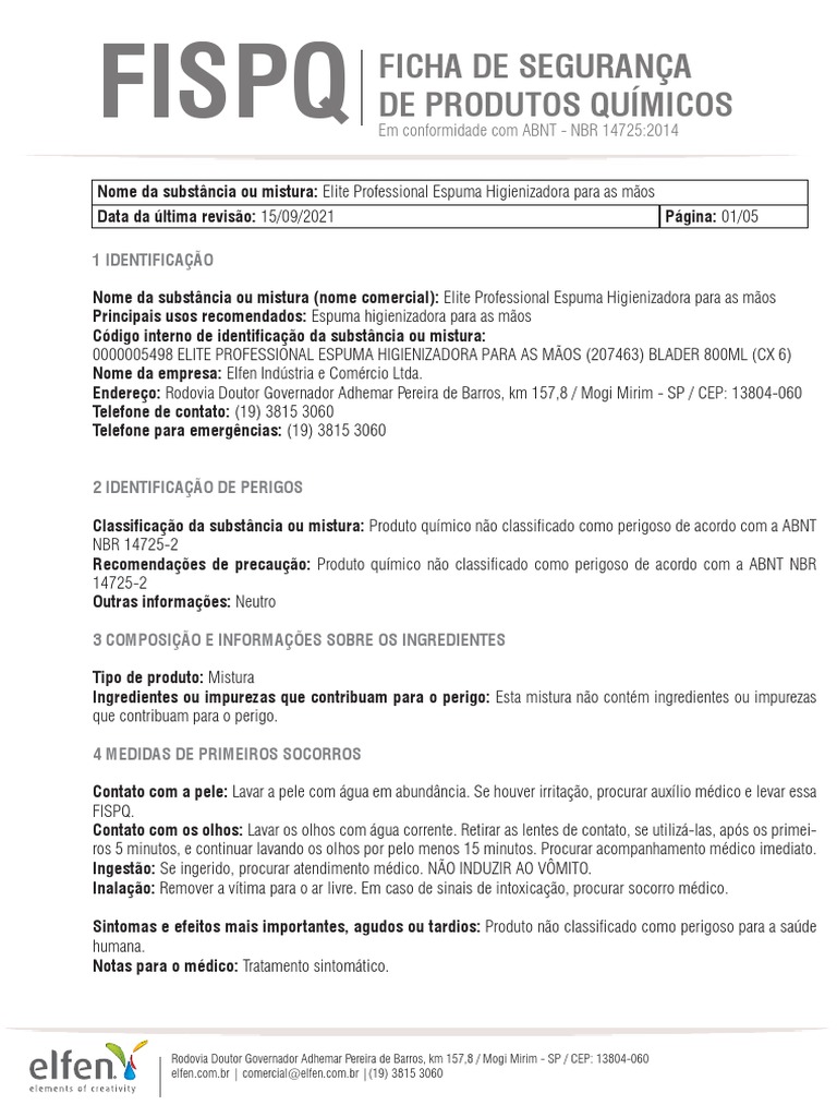 Fispq: Ficha de Segurança de Produtos Químicos | PDF | Embalagem e ...