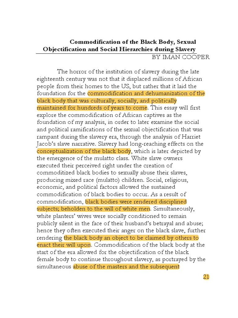Commodification of The Black Body, Sexual Objectification and Social ...
