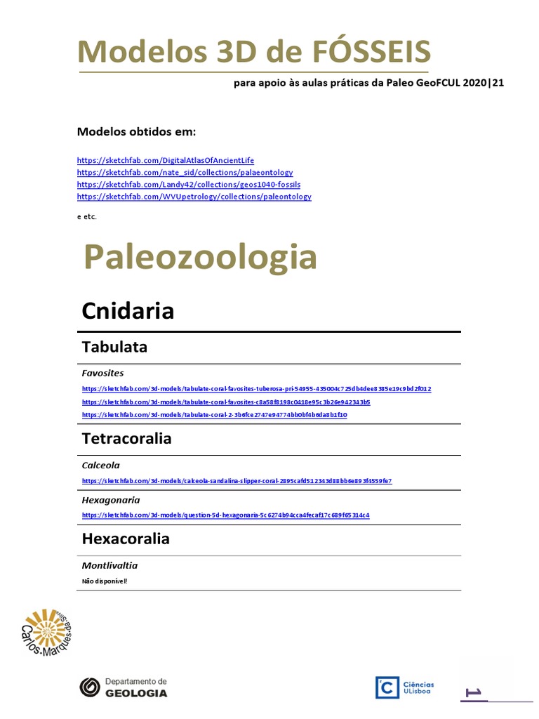 2020-21 MODELOS 3D de Fósseis para Apoio Às Aulas Práticas PaleoGeoFCUL ...