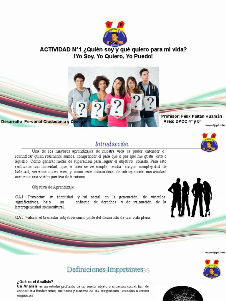 ORIENTACIÓN 5TO MEDIO PPT N°1 Yo Soy Yo Quiero Yo Puedo | PDF | Autoeficacia | Ciencia cognitiva