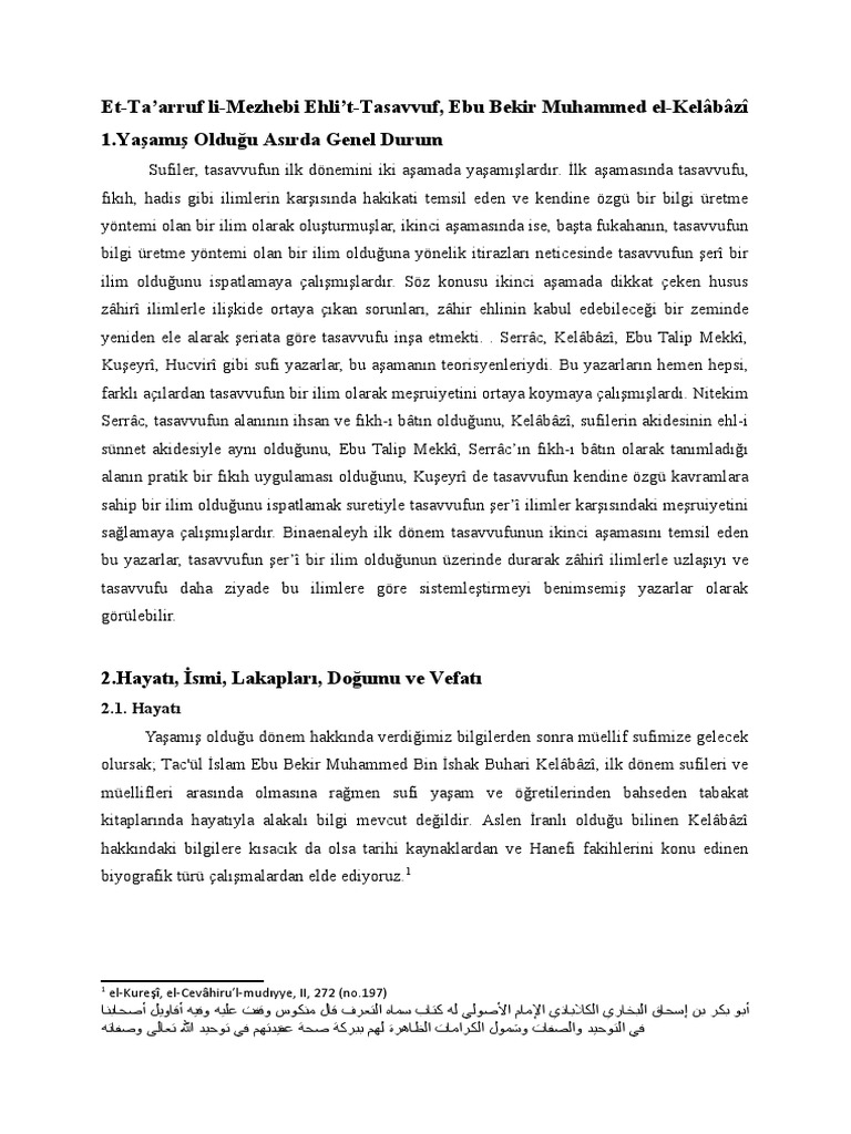 Et-Ta'arruf Li-Mezhebi Ehli't-Tasavvuf, Ebu Bekir Muhammed El-Kelâbâzî ...