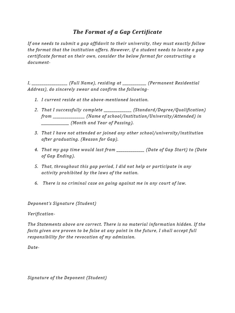 The Format of A Gap Certificate | PDF