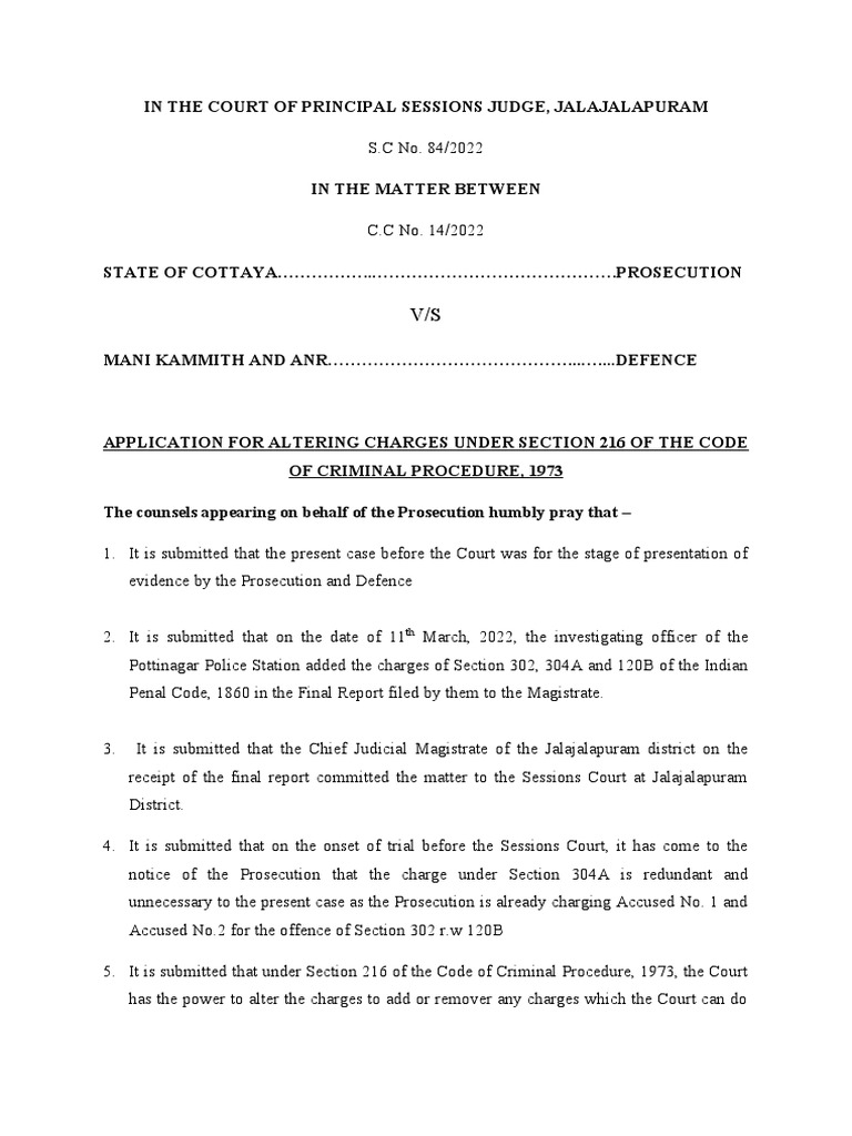 Application to Alter Charges under CrPC | PDF