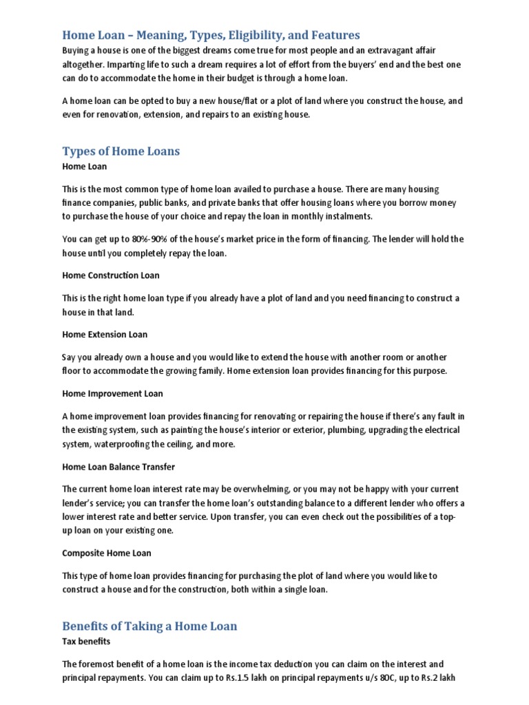 Home Loan Overview: Types and Benefits | PDF | Loans | Mortgage Loan