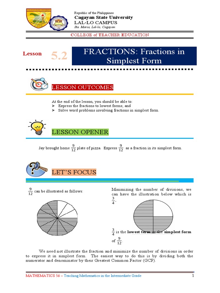 L5.2 - Fractions Fractions in Simplest Form | PDF | Mathematics ...