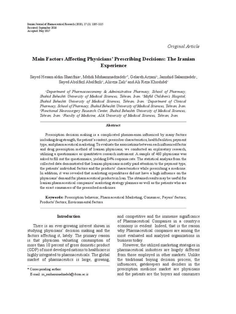 Main Factors Affecting Physicians Prescribing Decisions Pdf