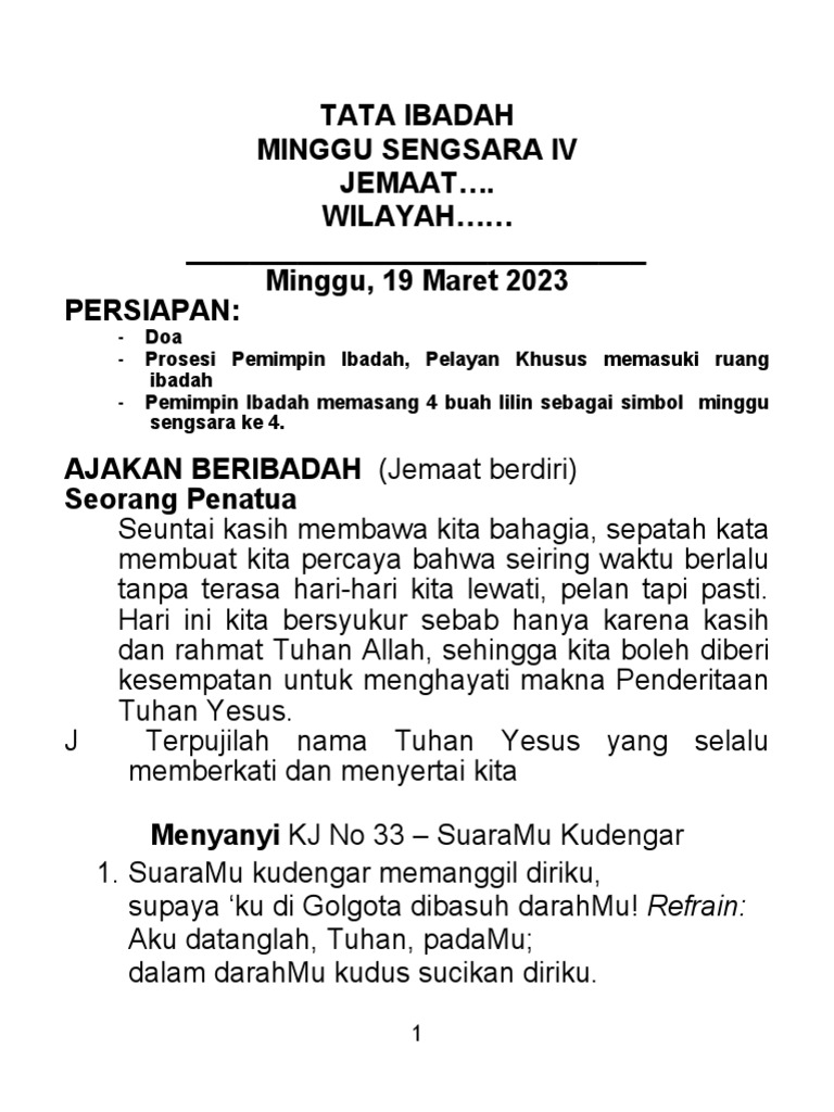 No 1 Minggu Sengsara Iv Minggu 19 Maret 2023 | PDF
