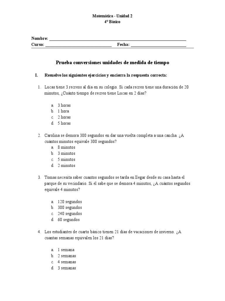 Prueba Conversiones de Tiempo | PDF