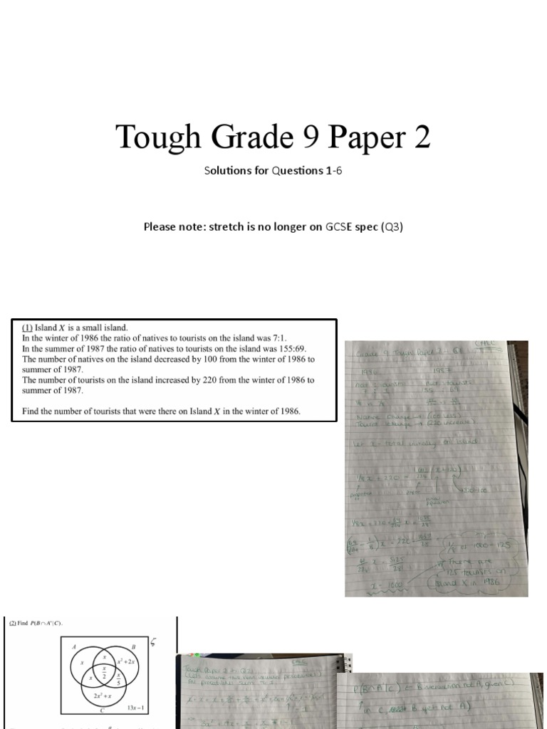 Tough Grade 9 Paper 2: Solutions For Questions 1-6 | PDF