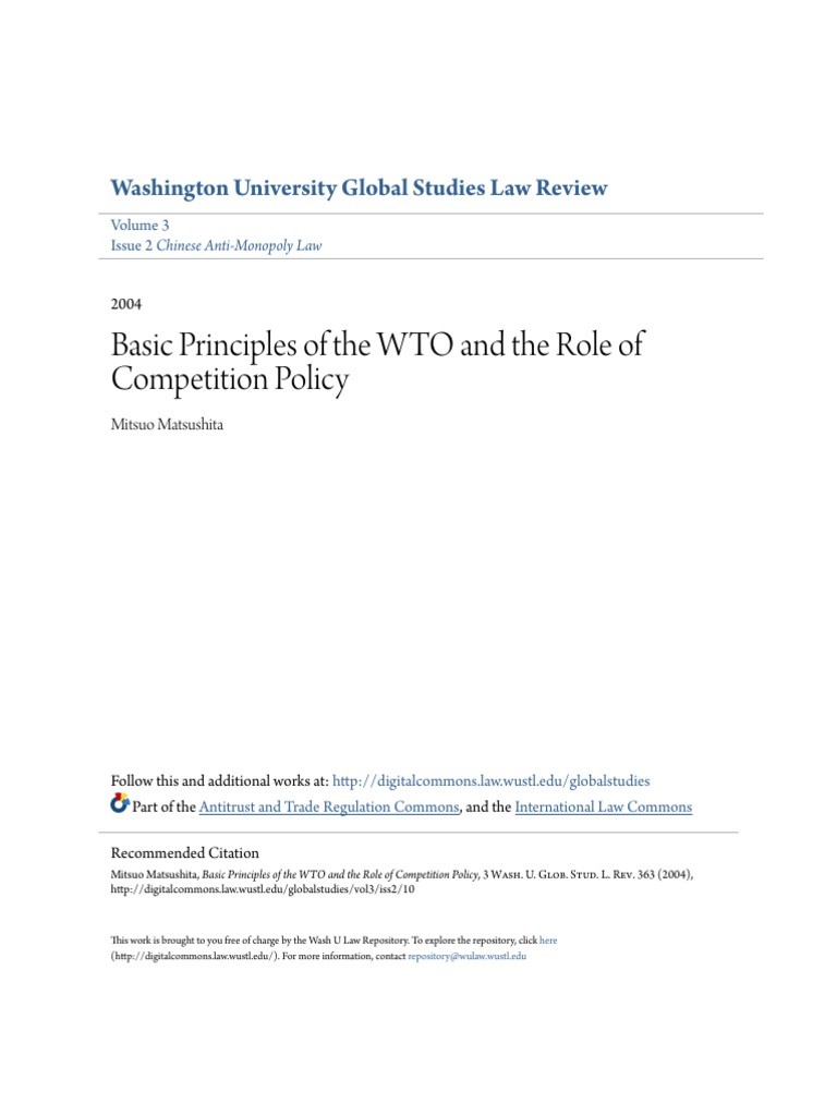Basic Principles of The WTO and The Role of Competition Policy | PDF