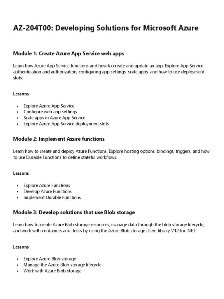 AZ-204T00: Developing Solutions For Microsoft Azure: Module 1: Create ...