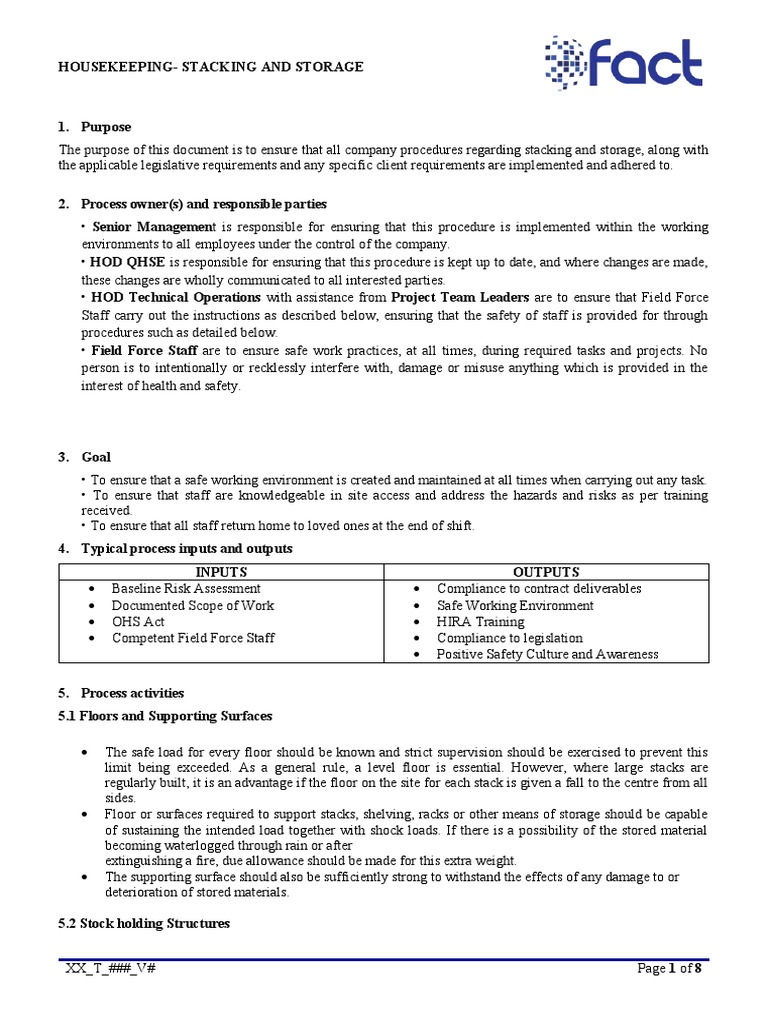 Housekeeping - Safe Work Procedure | PDF | Pallet | Forklift