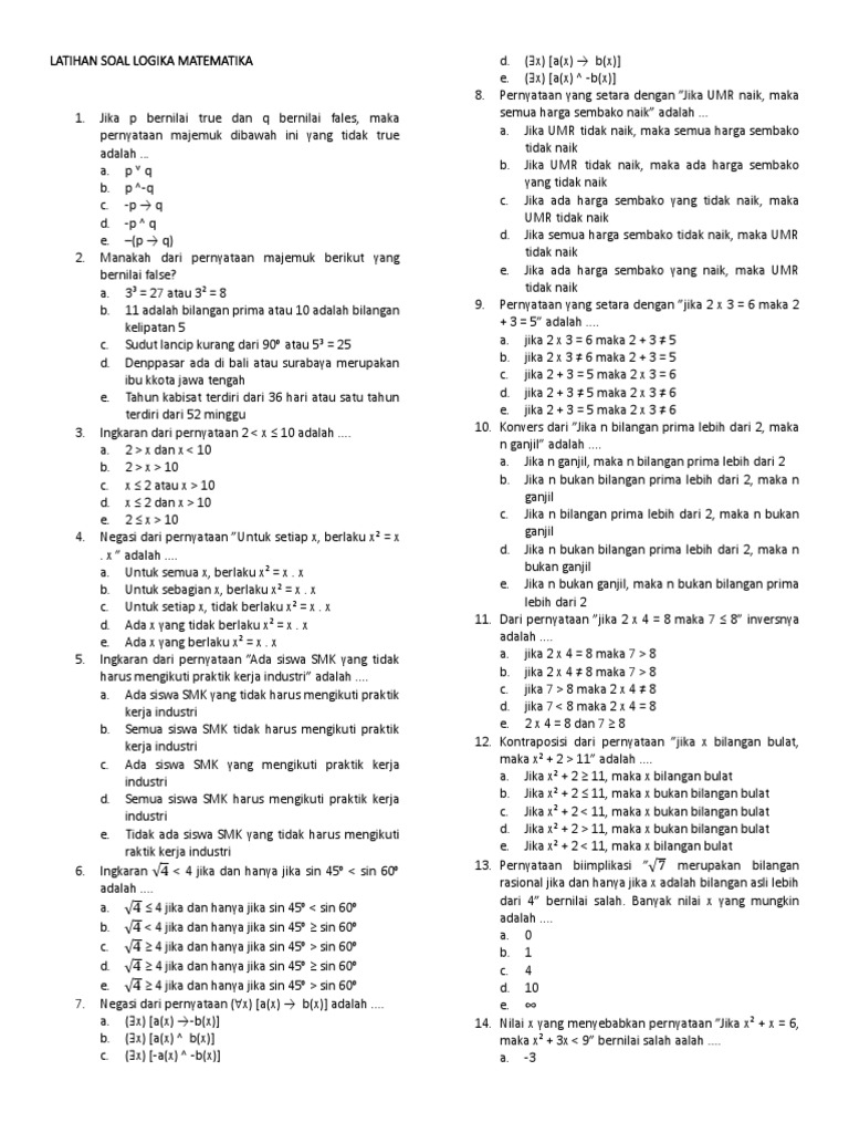 Latihan Soal Logika MTK | PDF