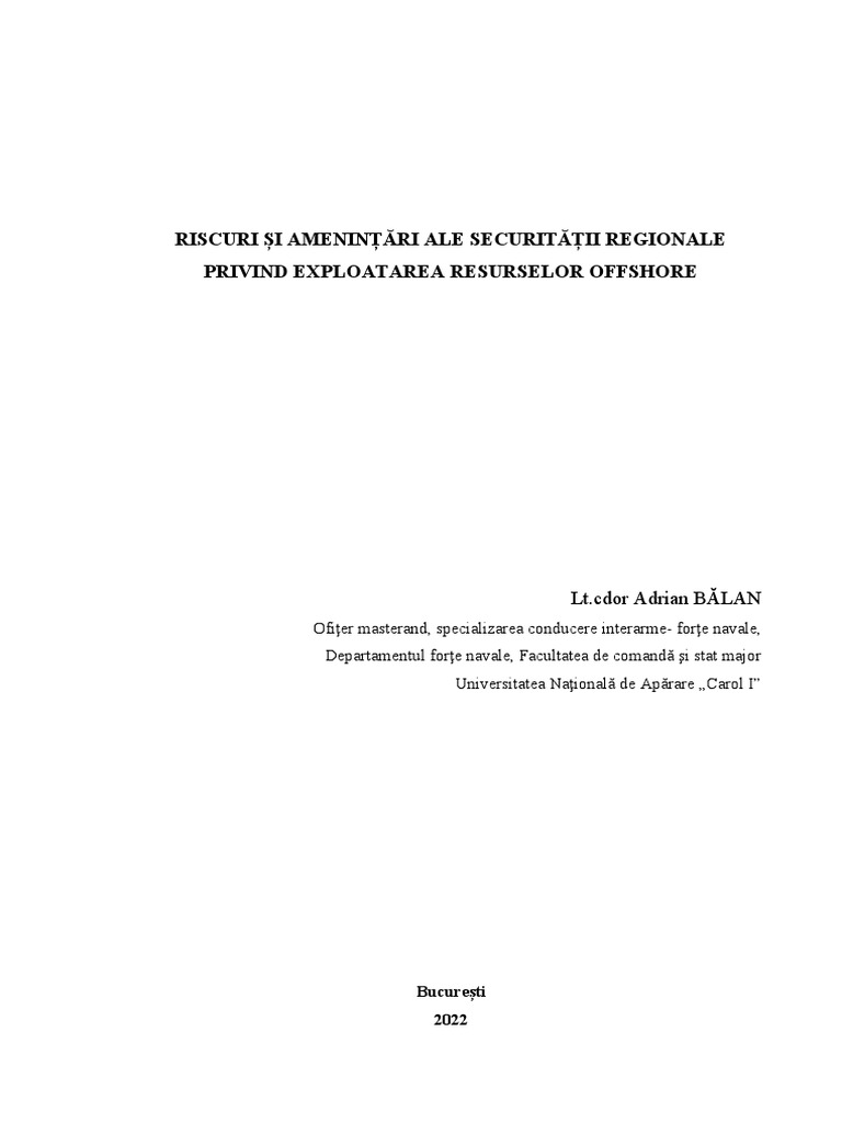 Adrian Balan Lucrare Riscuri Și Amenințări Regionale Privind ...